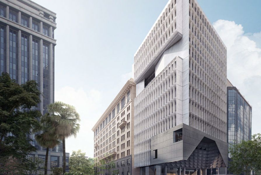 Candalepas Associates designs marble and scalloped-concrete tower ...